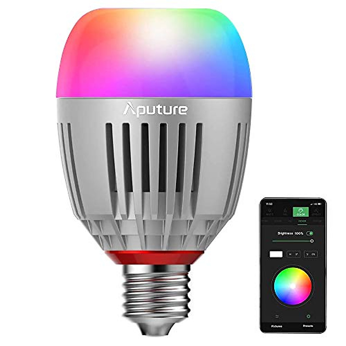 Aputure Accent B7C Smart Led Light Bulbs 7W RGBWW,TLCI 96+ CRI 95+ 2,000K-10,000K Adjustable 0-100% Stepless Dimming CCT/HSI/FX Mode App Control Built-in Battery/AC Power via E26/E27 Socket