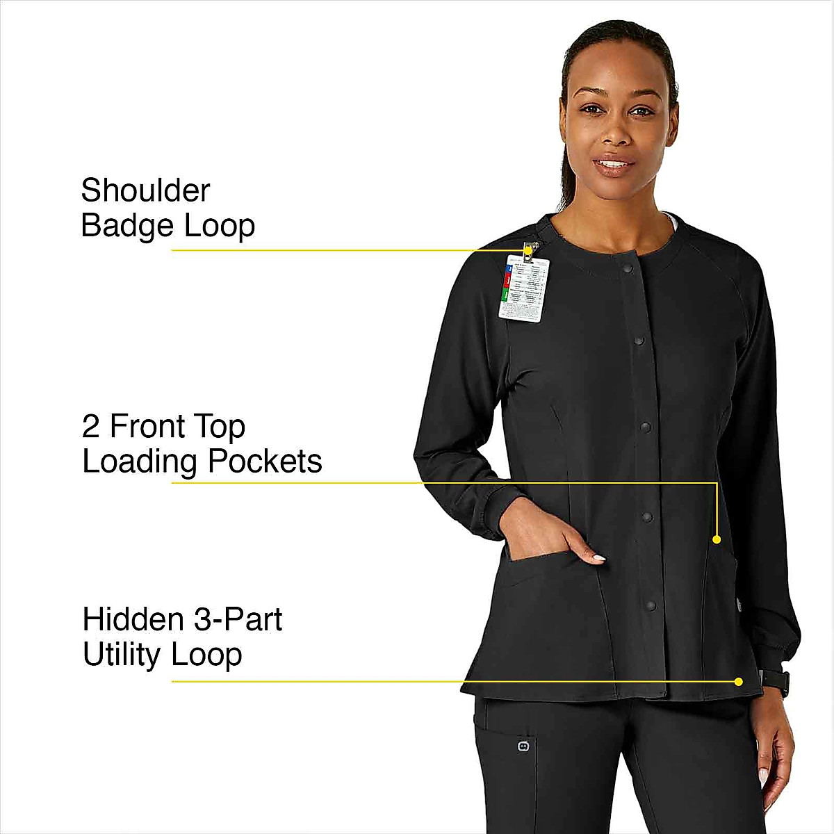 WonderWink W123 Women’s Crew Neck Warm-Up Jacket — Black, Small