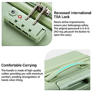 Hanke 20 Inch Carry On Luggage 22x14x9 Airline Approved PC Hard Shell Suitcases with Wheels TSA Luggage for Women Men Lightweight Travel Luggage(Bamboo Green)