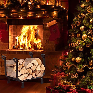 Gtongoko 16 Inch Firewood Rack Indoor Log Rack Wood Holder with Thicken Iron Bottom Plate and Scrolls, Black