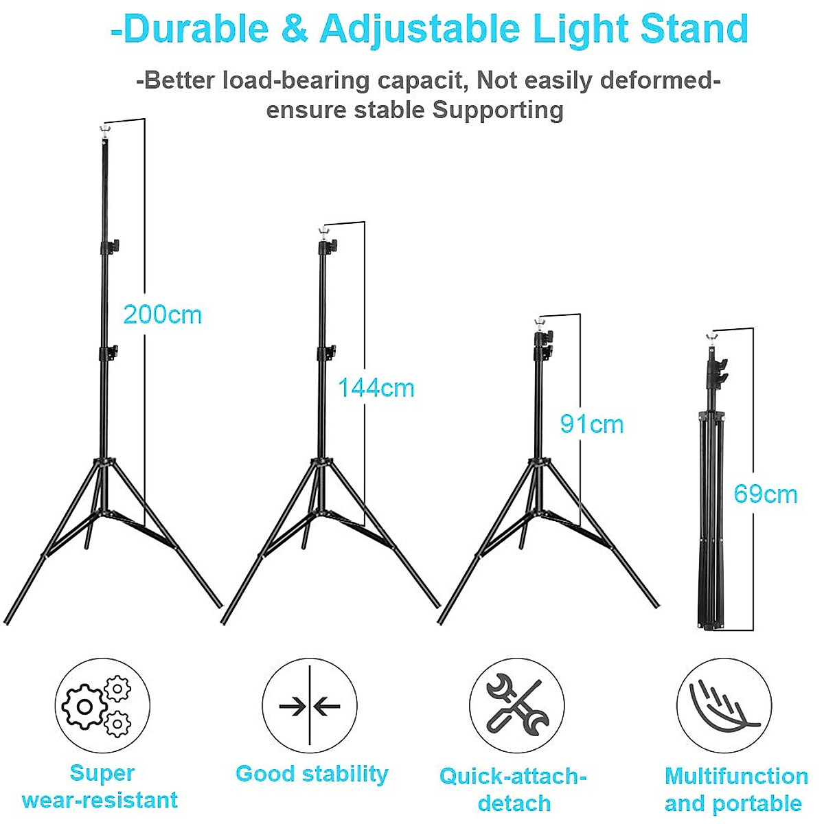 T-Shape Backdrop Stand 1.5 x 2m for Parties, BDDFOTO Photo Studio Background Stand System Height-Adjustable Tripod Stand with 4 Backets for Photo Studio Video Photography