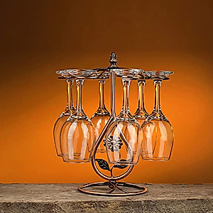 Hongiuia Wine Glass Holder - Freestanding Tabletop Metal Art - 6 Cup Storage Rack for Kitchen Bar Decor Easy Access and Storage for Wine Glasses - Bronze
