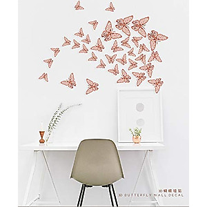 paperbgspen 3D Butterfly Wall Stickers, 48PCS Rose Gold Butterfly Wall Decals Decorations Stickers with 4 Patterns Butterflies Rose Gold Party Decoration for Home Nursery Classroom Kids Bedroom Decor