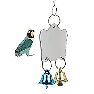 Bird Mirror Toy Parrot Hanging Anti-Shatter Mirror Fun Play Toy with Bells for Parakeet Cockatiel Conure Budgie Lovebird Cockatoo Canary Finch Cage Accessories