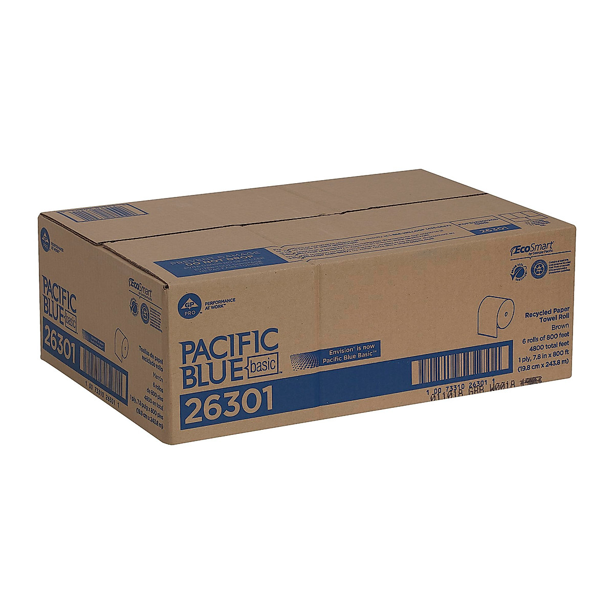 Pacific Blue Basic Recycled Hardwound Paper Towel Rolls by GP PRO (Georgia-Pacific), Brown, 26301, 800 Feet Per Roll, 6 Rolls Per Case