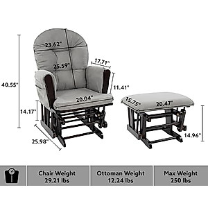 Nursery Glider & Ottoman Sets, Reclining Swivel Glider Rocker with Ottoman, Nursery Rocking Breastfeeding Maternity Chair for Baby Room, Recliner Glider with Ottoman, Padded Arms - Espresso, Dark Gray