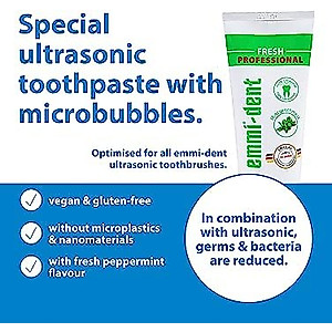 Emmi-dent Electric Ultrasonic Toothbrush Set with Gentle 100% Ultrasound Cleaning Technology. Ideal for Sensitive Teeth & Gums, Plaque Removal and More! Includes Nano-Bubble Toothpaste. Rechargeable.