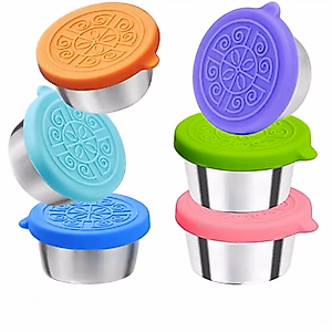 Msbjeuii Salad Dressing Container, 6Pack Sauce Cups Reusable Stainless Condiment Containers with Lids Salad Containers To Go for Lunch Box 1.6OZ