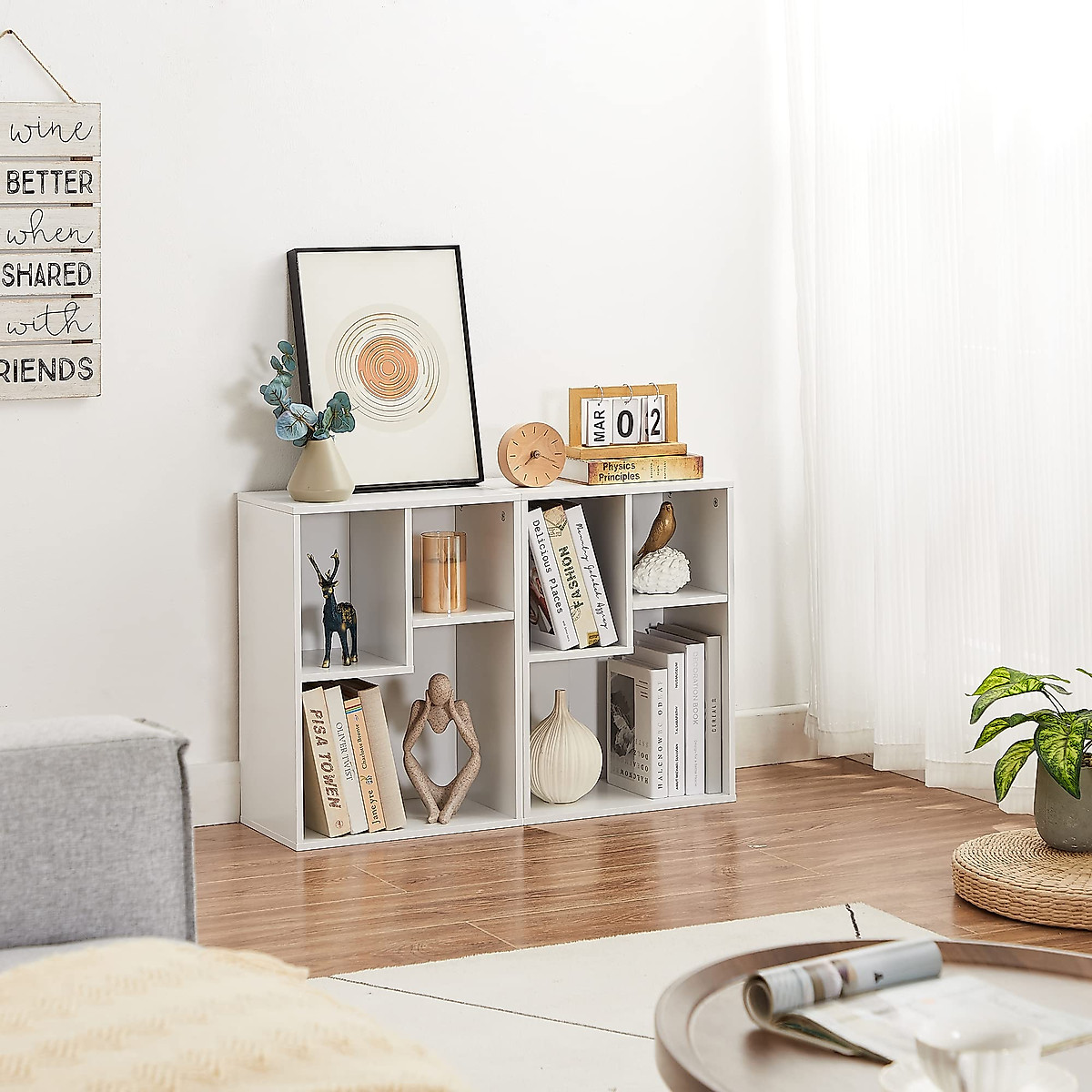 VECELO 3-Cube Small Bookshelf, Modern Bookcases with Shelves Height Up to 12.8 Inches, Suit for Common Size Textbook, Vertical or Horizontal, Cubby Storage Organizer,Pearl White