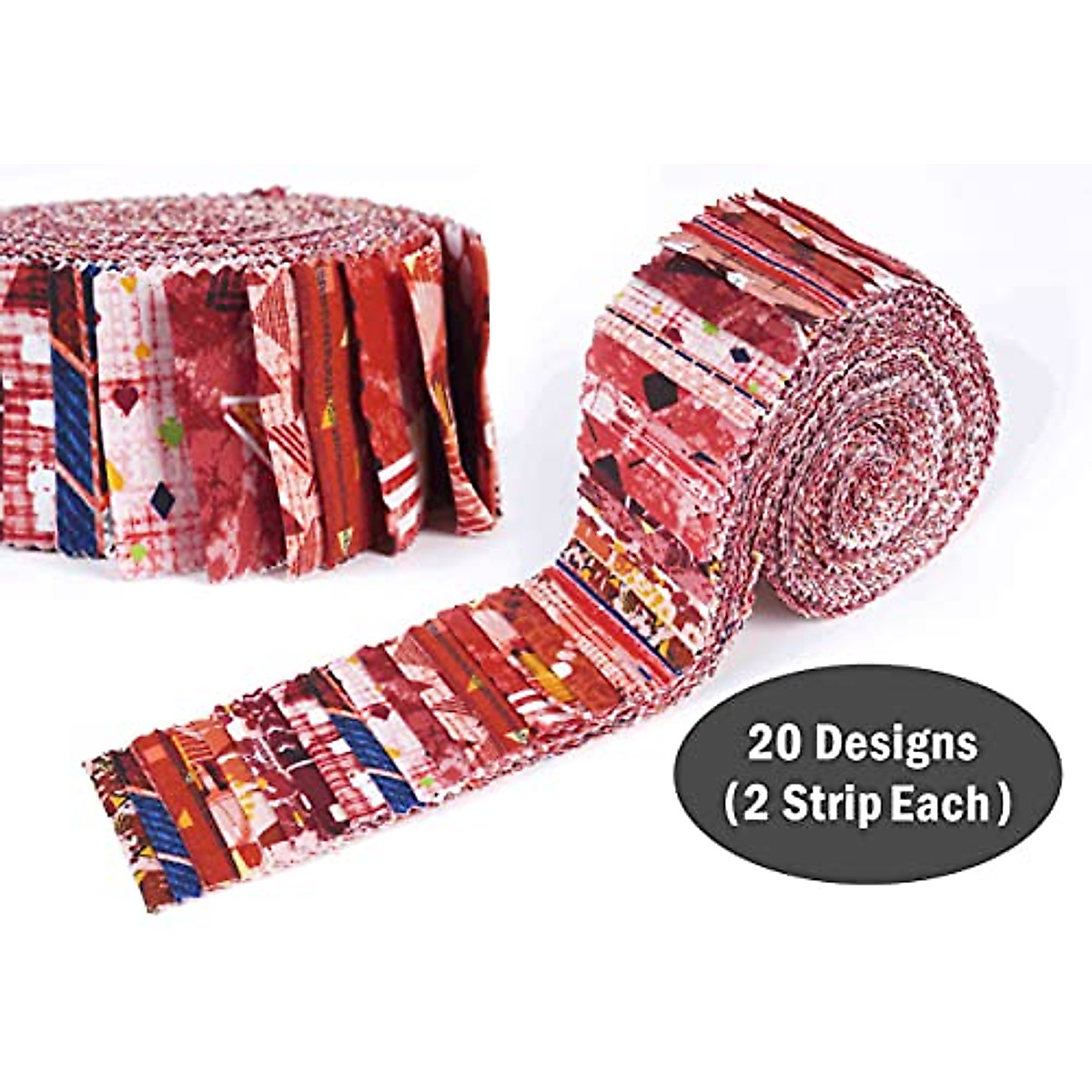 Soimoi 40Pcs Geometric & Texture Print Cotton Precut Fabrics for Quilting Craft Strips 2.5x42inches Jelly Roll - Red