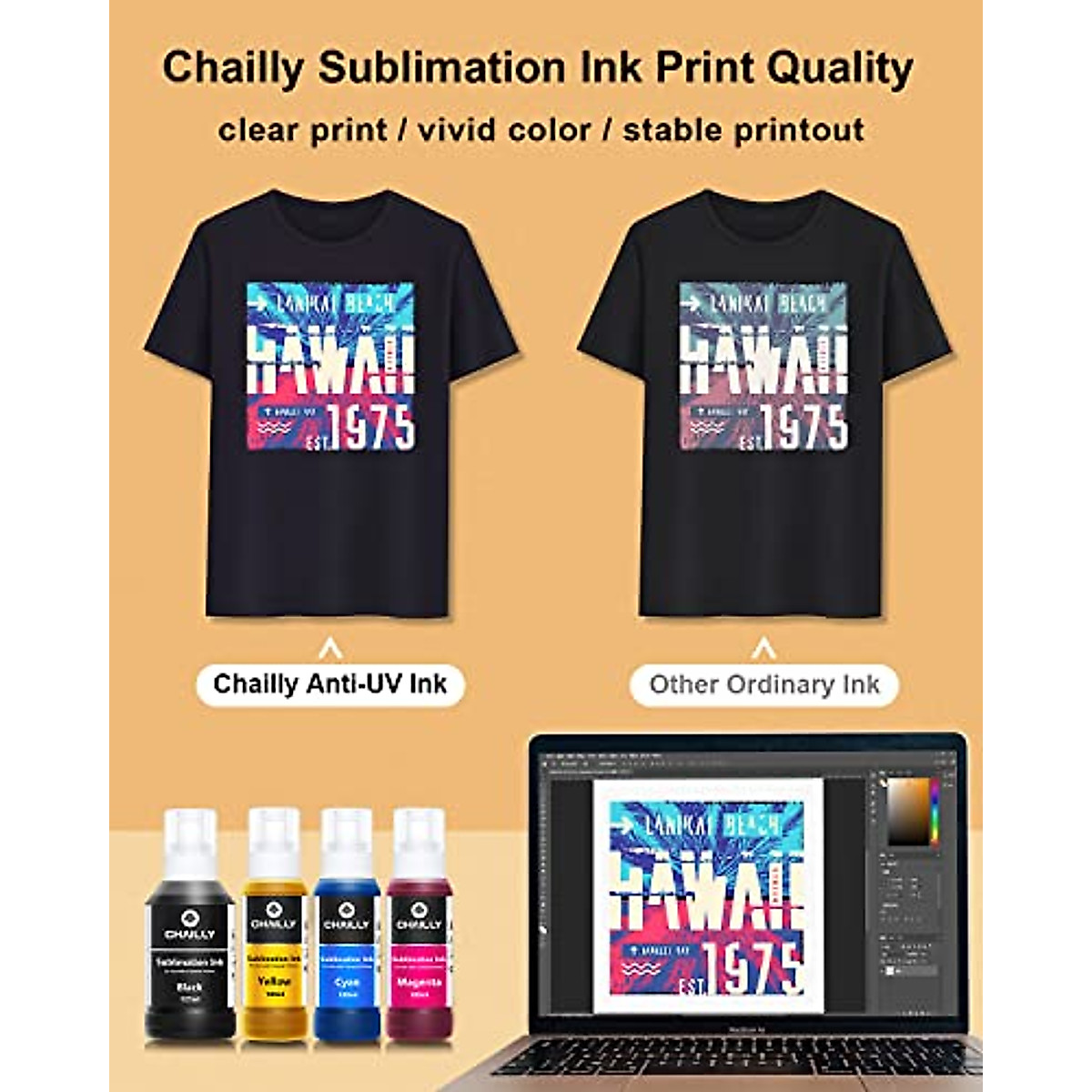 Chailly 527ML Sublimation Ink for Epson EcoTank Supertank Inkjet Printers ET-2720 ET-2750 ET-2760 ET-2800 ET-2803 ET-3760 ET-4700 ET-4800 ET-15000/ Upgrade Version (B/M/C/Y/Printhead Cleaning Kit)