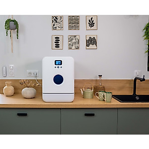 Daan Tech Bob the Mini Dishwasher - Portable Countertop Dishwasher Machine with 1 Gallon Water Tank - Quiet Low Noise, Large Capacity Dish Basket - Easy to Use, 7 Wash Settings