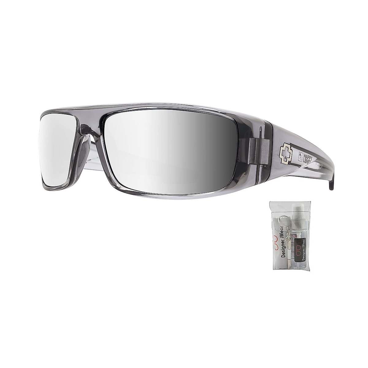 SPY Logan 670939204352 Clear Smoke/HD Plus Gray Green with Silver Mirror Rectangtle Sunglasses for Men for Women 61… + BUNDLE with Designer iWear Eyewear Kit