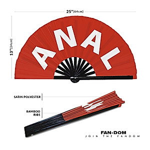 Anal hand fan foldable bamboo circuit hand fan funny gag slang words expressions statement gifts Festival accessories Rave handheld Circuit event fan Clack fans (Red)