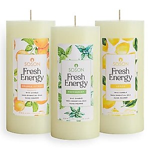 Simply Soson 3x6 Orange Citrus, Peppermint, Lemon Candles Set of 3 | Scented Pillar Scented Candles for Home Scented | Aromatherapy Candles Gifts for Women | Gift for Mom Odor Eliminating Candle