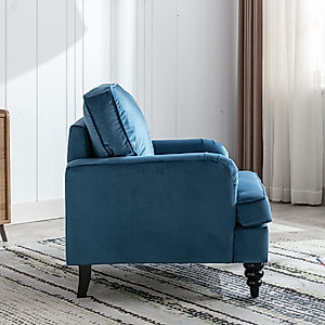 DM Furniture Midcentury Modern Accent Chair Velvet Arm Chairs Comfy Reading Chair Single Sofa Couch for Bedroom/Living Room/Salon, Light Blue