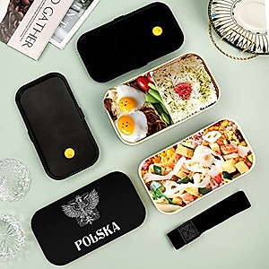 Poland Flag with Polish Eagle Bento Lunch Box Leak-Proof Bento Box Food Containers with 2 Compartments for Offce Work Picnic Yellow-Style