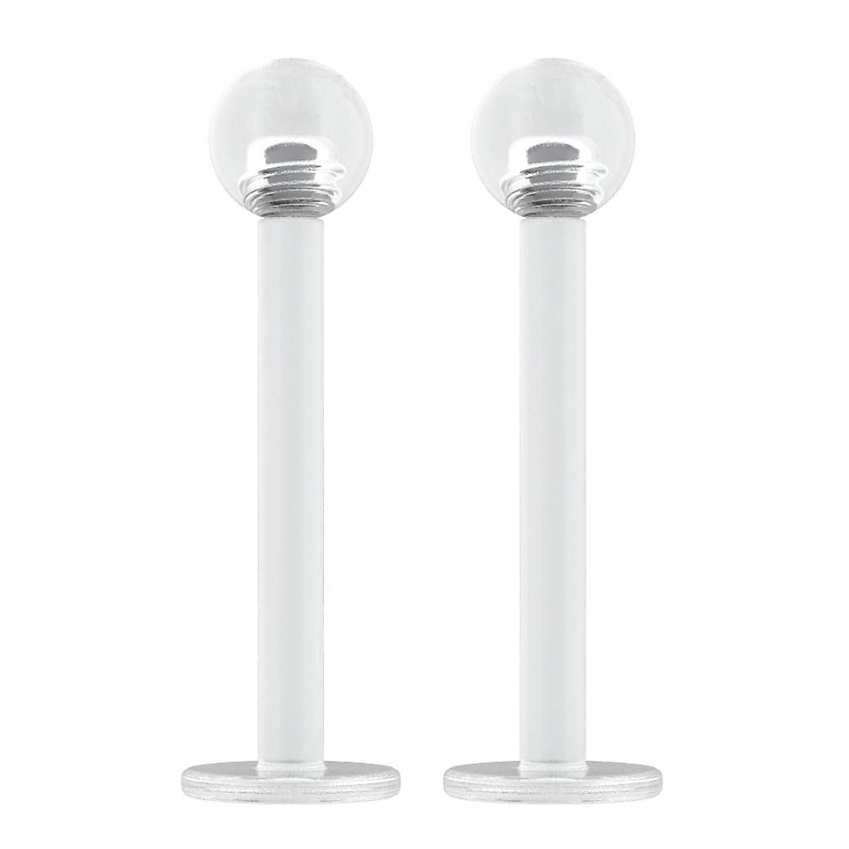 Evonix 2pc 16g Labret Retainer 3/8 10mm Lip Studs Snake Bite Piercing Clear Acrylic Flexible Ring Jewelry