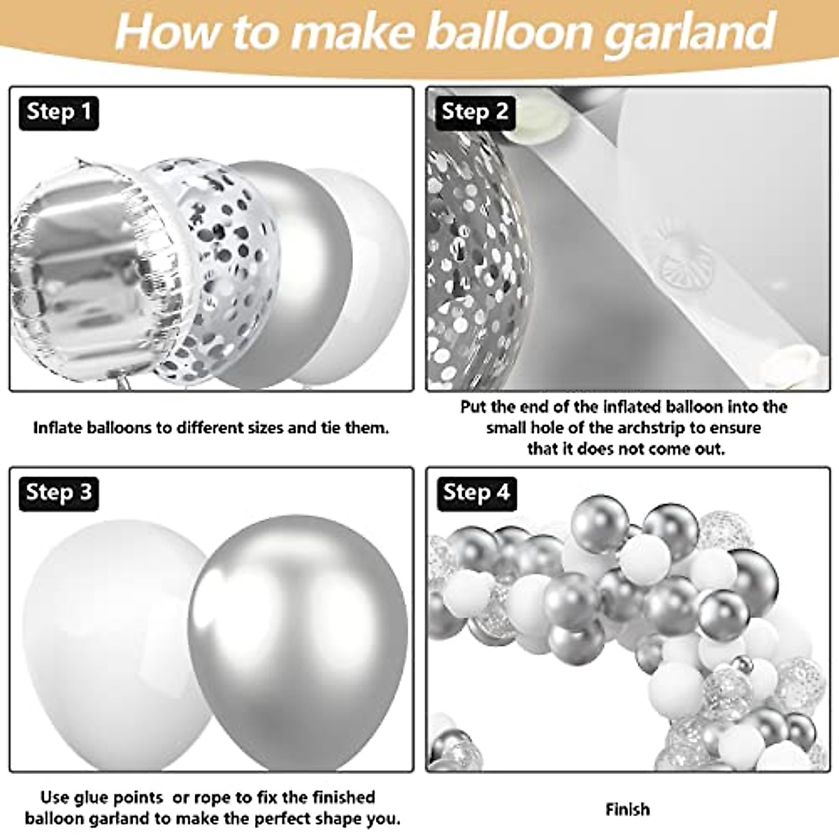 White Silver Latex Balloon Garland Kit Kelfara 127Pcs Different Sizes 18/12/10/5 inch Matte White Metallic Silver 4D Foil Balloons and Confetti Ballons for Anniversary Birthday Party Decoration