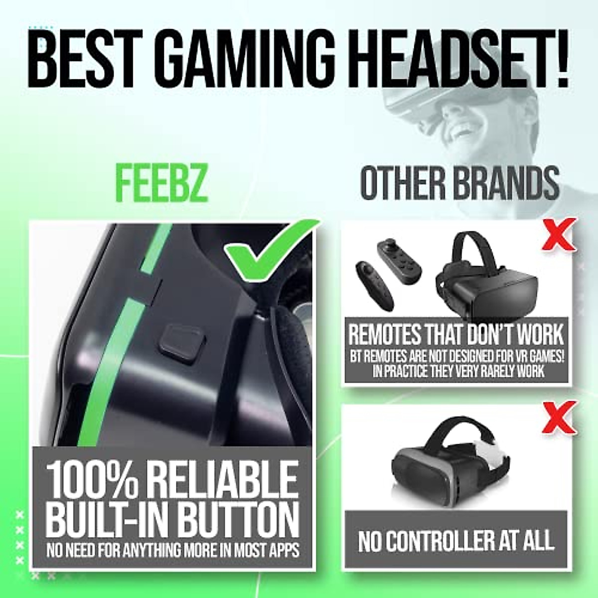 VR Headset Compatible with iPhone & Android 4.5"-6.5" + Built-in Action Button for 3D VR Videos | Universal 3D Glasses Virtual Reality Goggles Set - for Kids & Adults - Green