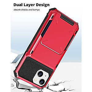 TITACUTE for iPhone 13 Mini Case Wallet 5 Credit Card Holder Flip Cover Design ID Slot Back Pocket Dual Layer Anti-Scratch Hard Shell Hybrid Protective Bumper for iPhone 13 Mini 5.4 Red