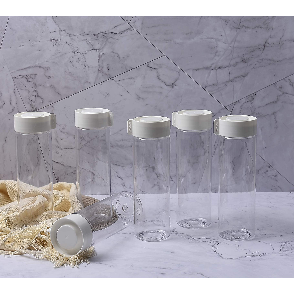 Komax Juice Bottles 18.5-oz | Set-of-6 Reusable Juice & Smoothie Bottles | Premium BPA-Free Plastic, Shatterproof, Leakproof, Freezer & Dishwasher Safe | Wide Mouth Juice & Smoothie Containers