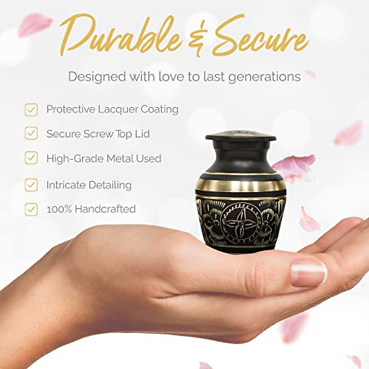 Black Keepsake Urns for Human Ashes - Small Urns Set of 4 with Box & Bags - Honor Your Loved One with Mini Urns for Ashes Adult Male & Female - Handcrafted Small Cremation Urns - Unique Black Urns