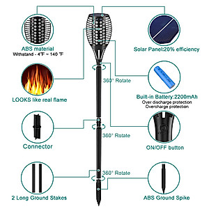 Aityvert Solar Lights, 43" Flickering Flames Torch Lights Outdoor Waterproof Landscape Decoration Lighting Dusk to Dawn Auto On/Off Security Flame Lights for Yard Garden Pathway Driveway 4-Pack