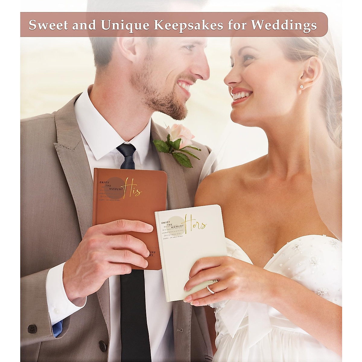 Wedding Vow Books, His and Hers Vow Books with Gold Foil Lettering, Hardcover Wedding Notebook 56 Lined Pages/28 Sheets, Perfect Wedding Essentials for Your Wedding Day,Bridal Gifts (Terracotta-Beige)