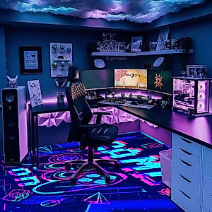 EISKBC Neon Gaming Area Rug, 3D Blacklight Game Controller Carpet, Non-Slip UV Reactive Fluorescent Floor Mat, Glow in The Dark Large Play Mat for Kids Game Room Playroom, 47x70inch