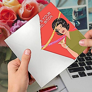 NobleWorks - 1 Funny Happy Birthday Card - Sarcastic Retro Humor, Bluntcard Stationery (Buyer Discretion Advised) - Here's Your Card C2995BDG