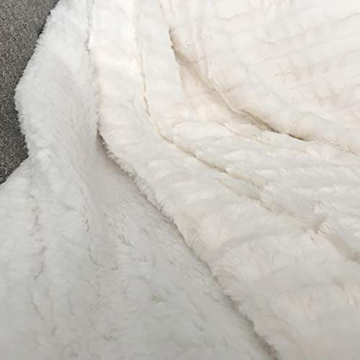 long rich Longrich Embossed Faux-Fur Reversible Sherpa, Ivory throw blanket 50 in X 60 in