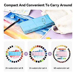 Paul Rubens Watercolor Paint Set Artist Grade, 24 Vivid Colors with Portable Metal Box for Artists, Beginners, Hobbyists, Students-Set B