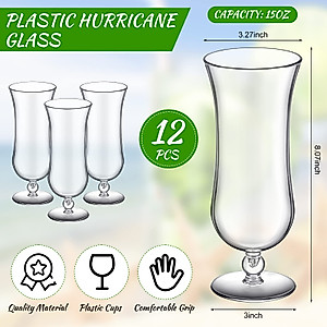 Lallisa Plastic Hurricane Glasses 15 oz Shatter Resistant Clear Plastic Pina Colada Cocktail Glasses Break Resistant Plastic Drinking Glasses Tulip Milkshake Cups for Beer Juice Margarita (12 Pcs)