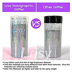 Lrisy Holographic Extra Fine Glitter Powder with Shaker Lid, Craft Glitter Sequins for Epoxy Resin, Slime,Tumblers,Nail&Painting Arts 140g/4.5oz (Ultra Thin Holographic Silver)
