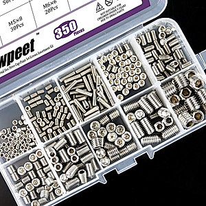 Swpeet 350 Pcs Stainless Steel Allen Head Socket Hex Grub Screw Assortment Kit, Including 10 Sizes M3/4/5/6/8 Stainless Steel Internal Hex Drive Cup-Point Set Screws for Door Handles