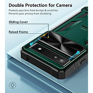 FNTCASE for Google Pixel-6a Phone Case: Military Grade Drop Proof Protective Rugged Cell Phone Cover with Kickstand & Slide | Shockproof TPU Matte Textured Heavy Duty Protection Tough Cases - Green