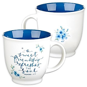 Christian Art Gifts Ceramic Coffee/Tea Mug 14 oz Blue Floral Friendship Mug | A Sweet Friendship Refreshes The Soul Proverbs 27:9 Encouraging Friendship Mug for Women Microwave/Dishwasher Safe