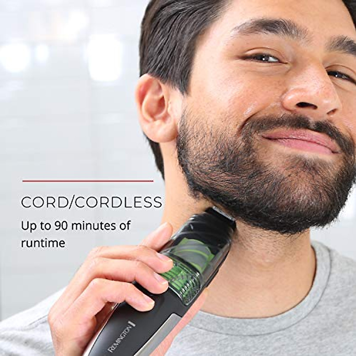 Remington Vacuum Beard Trimmer, 11 Setting Adjustable Length Comb (2-18mm), Vacuum Trimmer for Beard, Mustache, and Stubble, Rechargeable Lithium Power, Washable, Removable Blades