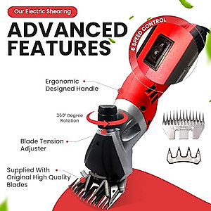 Sheep Shears Pro 110V 500W Professional Heavy Duty Electric Shearing Clippers with 6 Speed, for Shaving Fur Wool in Sheep, Goats, Cattle, Other Farm Livestock Pet, with Grooming Carrying Case CE