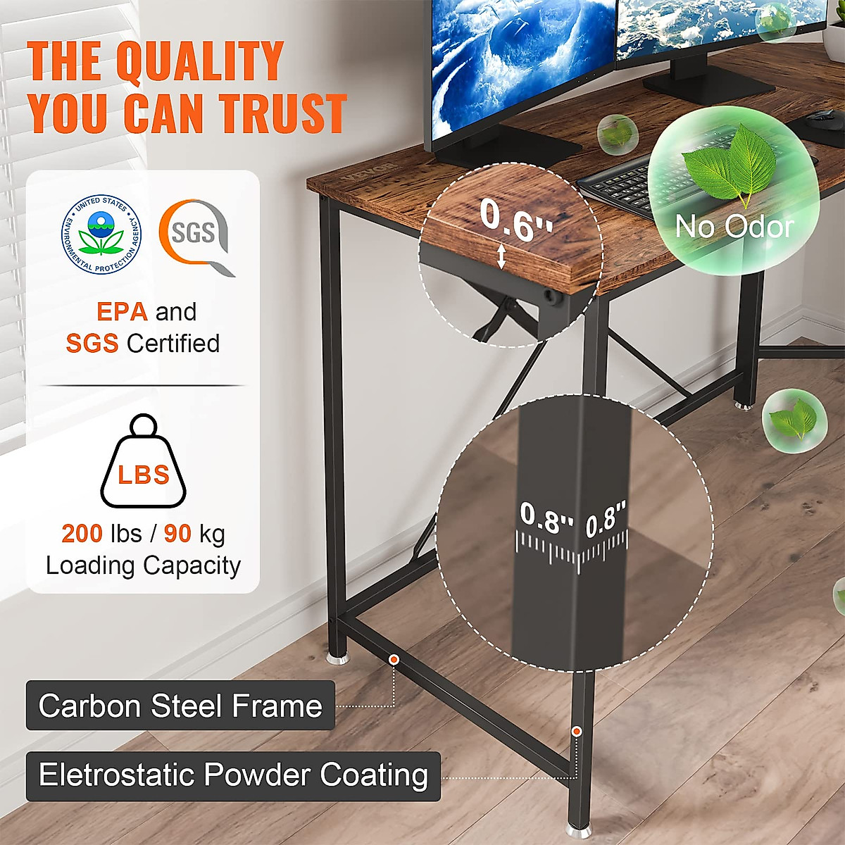 VEVOR L Shaped Computer Desk 54' Corner Desk with Storage Shelves & CPU Stand Corner Computer Desk Gaming Desk for Home Office Workstation Rustic Brown