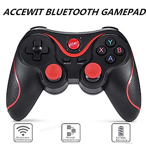 Calvas ACCEWIT X3 updated t3 Gamepad Joystick Wireless Bluetooth 3.0 Android Gamepad Gaming Remote Control for phone PC Tablet TV Box - (Color: Black red)