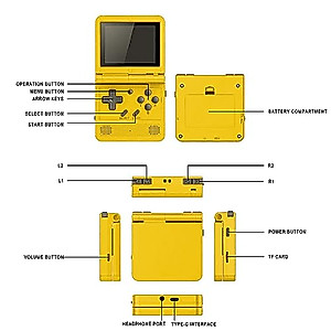 Handheld Clamshell Games Consoles Retro Game Console 12 Emulators 1000+ Gaming 3.0 inch HD Screen Video Game Console Support Independent Music Player Function-Yellow||V90-64G