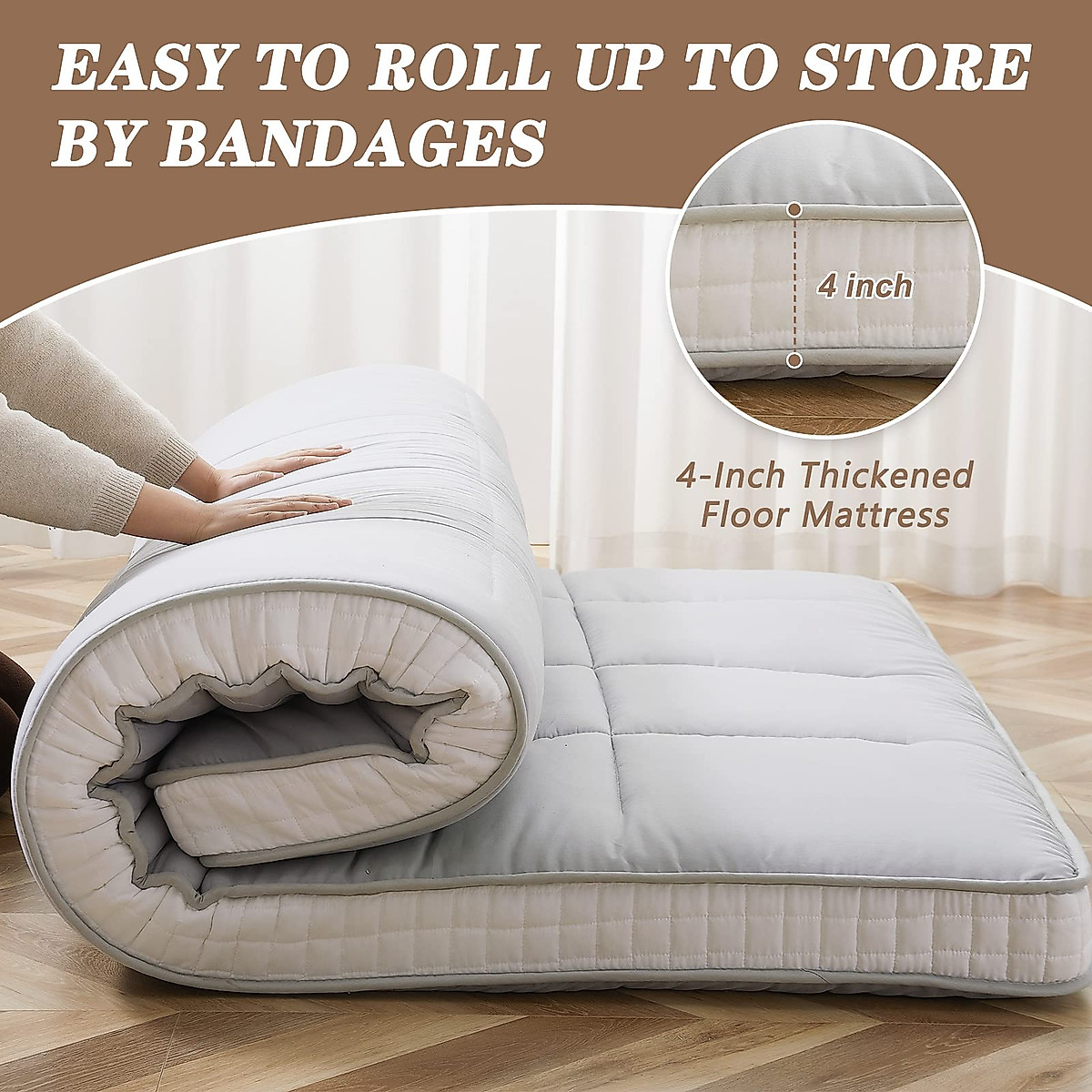 DoCred Twin Size Futon Mattress, Extra Thick Foldable Japanese Floor Mattress Memory Foam Sleeping Pad for Adults - Roll Up Mattress Tatami Mat Folding Sleeping Pad Breathable Floor Lounger Guest Bed