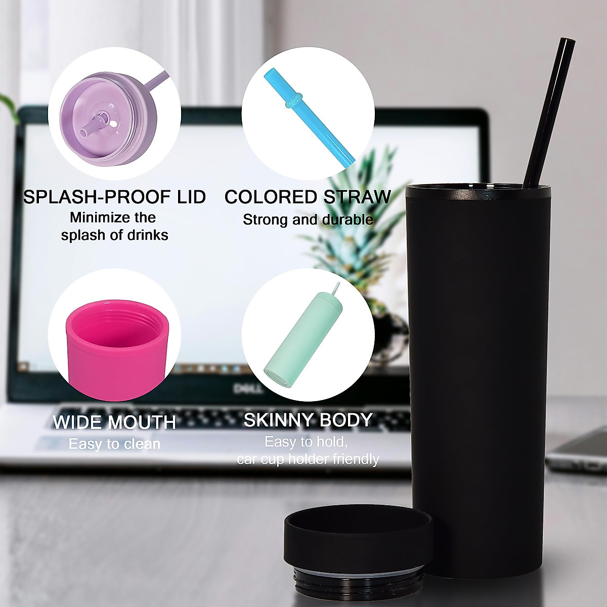 sweet grain Multicolor Skinny Tumblers with Lids and Straws(6 Pack) - 16oz Matte Pastel Colored Skinny Acrylic Tumblers, Double Wall Plastic Tall Skinny Tumblers Bulk for Cold Hot Drinks