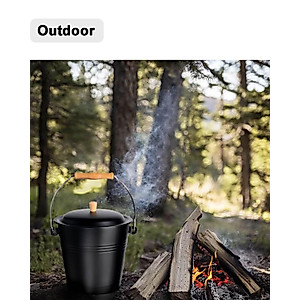 vensovo 1.5 Gallon Ash Bucket with Lid - Shovel, Broom, and Gloves, Heavy Duty Galvanized Iron, Fire-Resistant, Black Finish Perfect for Fireplaces, Fire Pits, Wood-Burning Stoves, and Grills