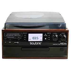 Boytone BT-22M, Bluetooth Record Player Turntable, AM/FM Radio, Cassette, CD Player, 2 Built in Speaker, Ability to Convert Vinyl, Radio, Cassette, CD to MP3 Without a Computer, SD Slot, USB, AUX