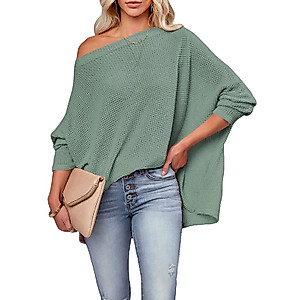 Dokotoo Womens Juniors Oversized T Shirts Long Sleeve Scoop Neck Waffle Knit Tunic Tops Green Summer Shirt Solid Color Fashion Work Business Loose Fit Blouses X-Large