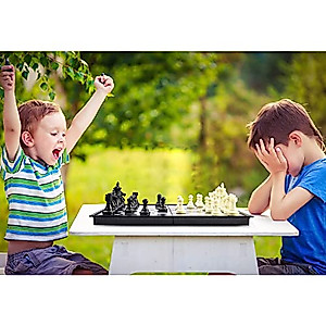 Oumoda 12.5" 3 in 1 Magnetic Kids Chess Set w/Folding Case Chess Board - Plastic Chess Checkers Backgammon Sets for Scholastic Classroom Beginner, Portable Travel Educational Learning Toys Gifts