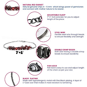 Gempires Natural Red Garnet Chips Bar Bracelet, January Birthstone, Energy Healing Crystals, Gift for Her, Gemstone Jewelry 8 inch Chain (Red Garnet)